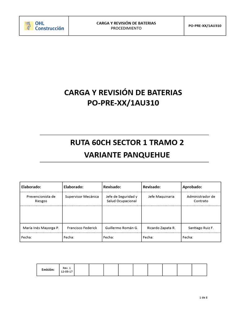 PO-PRE-XX 1AU310 Proc. Carga y Revisión de Baterias TIPO Rev.1 | PDF