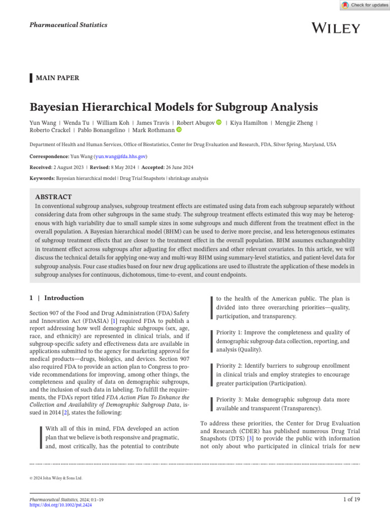 Pharmaceutical Statistics - 2024 - Wang - Bayesian Hierarchical Models ...