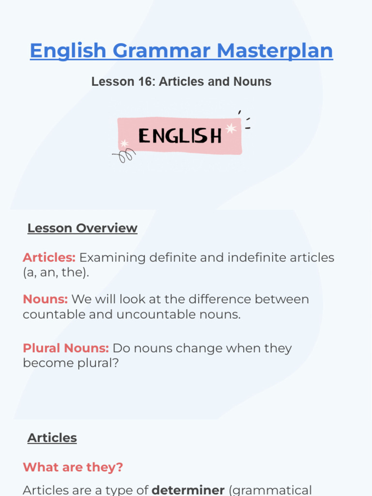 Understanding Articles and Nouns | PDF | Noun | Plural