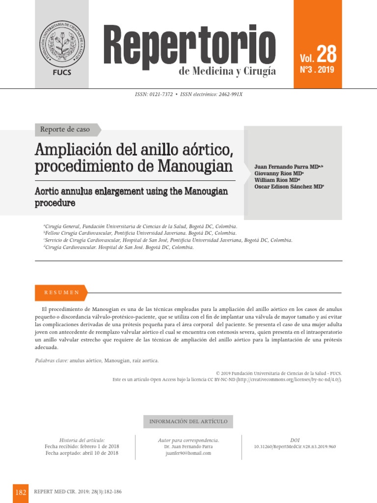 Ampliación Del Anillo Aórtico, Procedimiento de Manougian | PDF ...