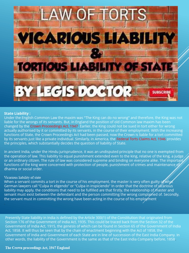 State Tortious Liability and Vicarious Liability | PDF | Tort | Legal ...