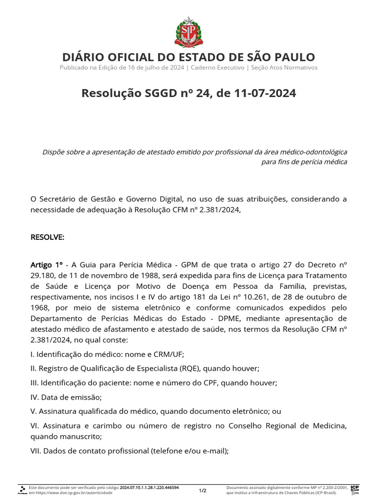 Resolucao SGGD No 24 de 11 07 2024 Dispoe Sobre A Apresentacao de ...