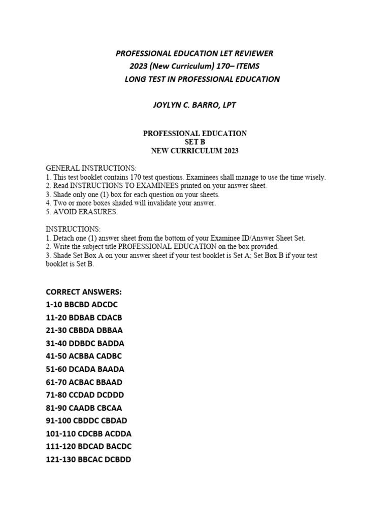 LET Reviewer 2023: Professional Education | PDF | Educational ...