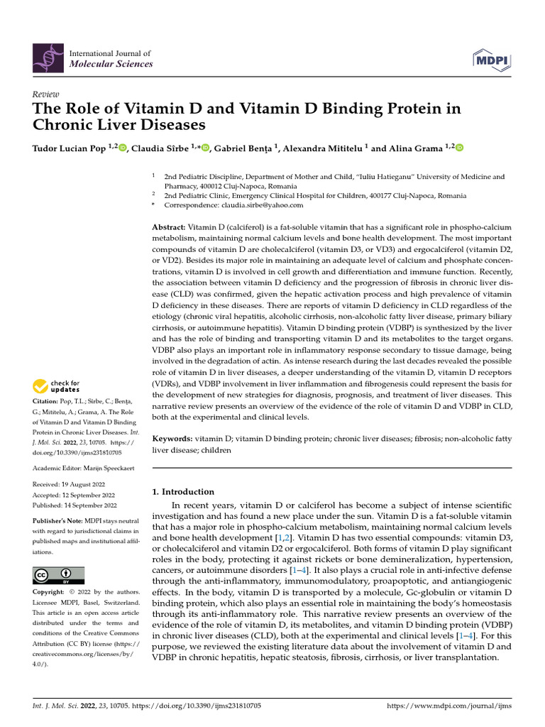 The Role of Vitamin D and Vitamin D Binding Protein in Chronic Liver Diseases | PDF | Vitamin D ...