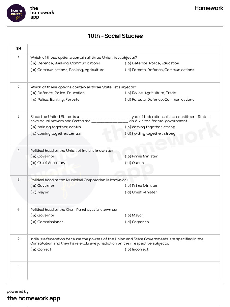 Questions - Homework - 10th - Social Studies - 2023-08-09T12 - 50 | PDF ...
