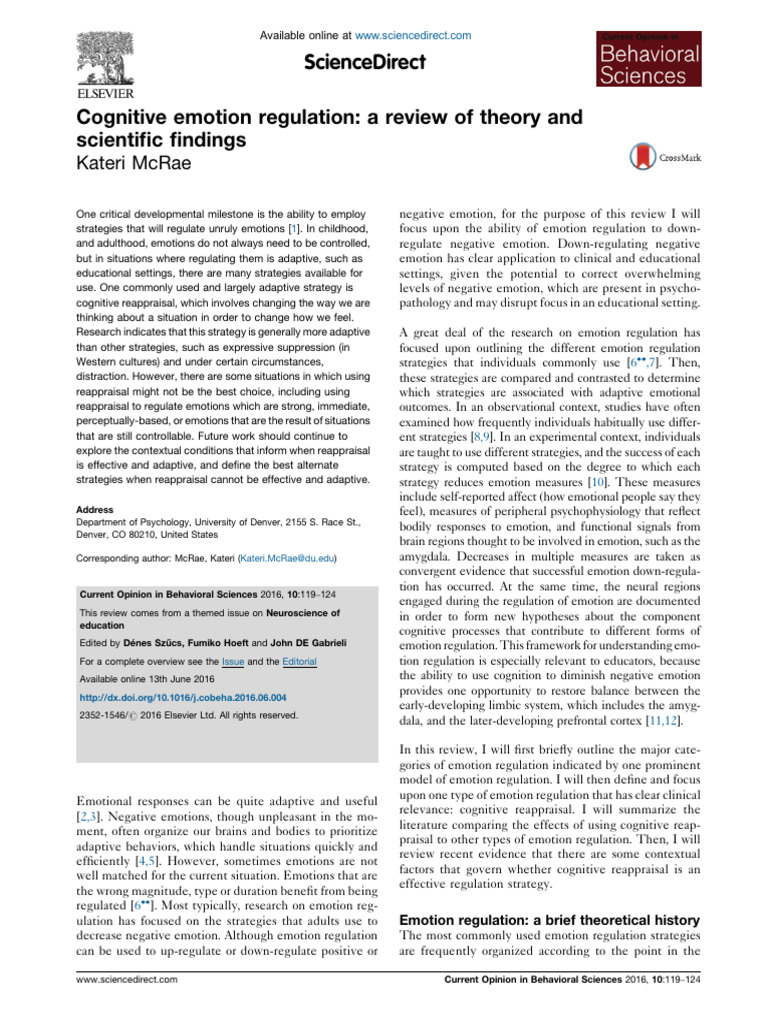 McRae 2016 (Cognitive Emotion Regulation) | PDF | Emotional Self ...