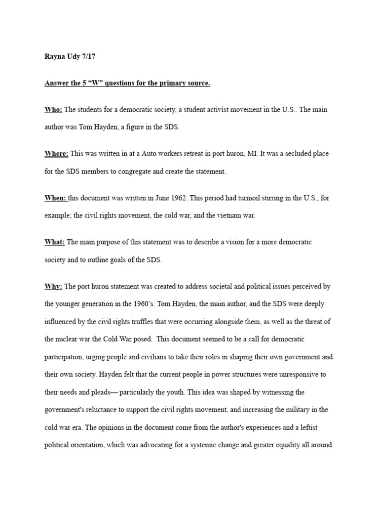 Port Huron Statement Overview | PDF