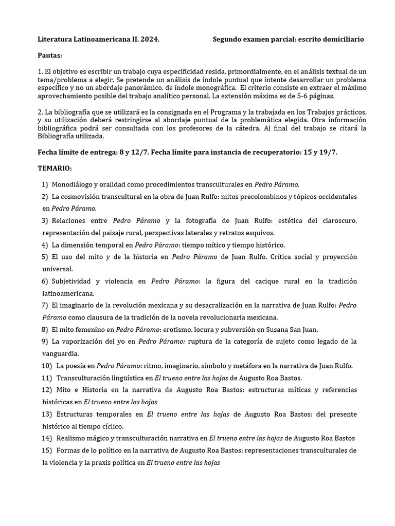 2024 TEMARIO y PAUTAS Segundo Examen Parcial 3 | PDF