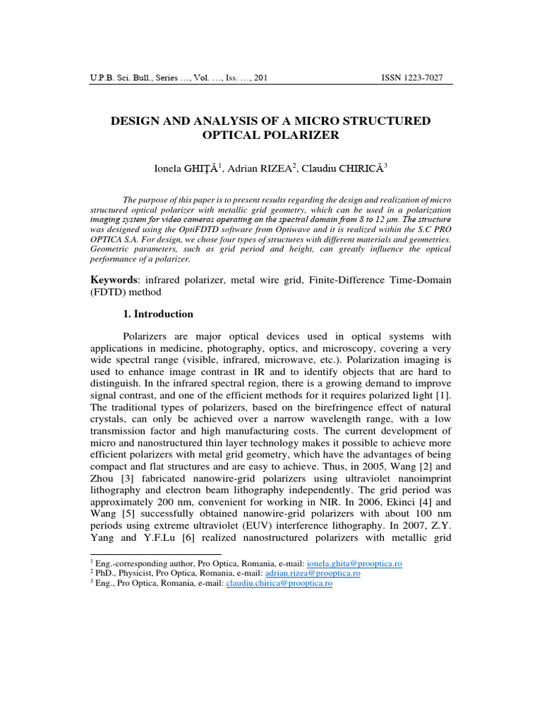 Design and Analysis of A Micro Structured Optical Polarizer | PDF ...