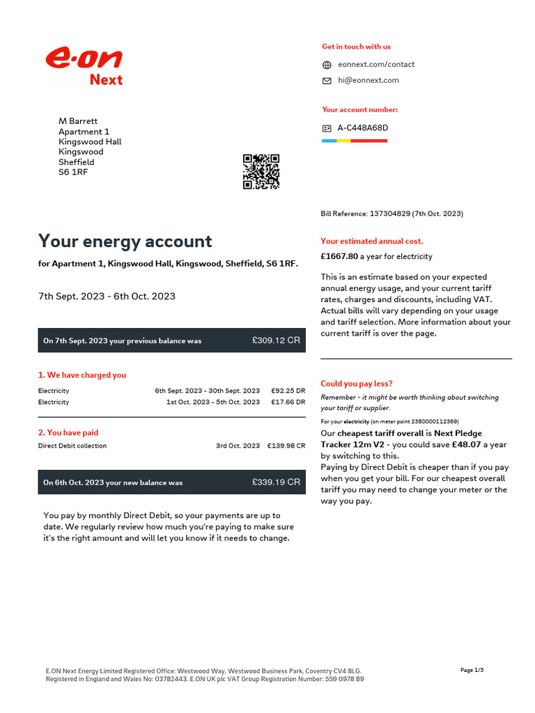 Eon Next Statement 2023 10 06 | PDF | Value Added Tax | Debits And Credits