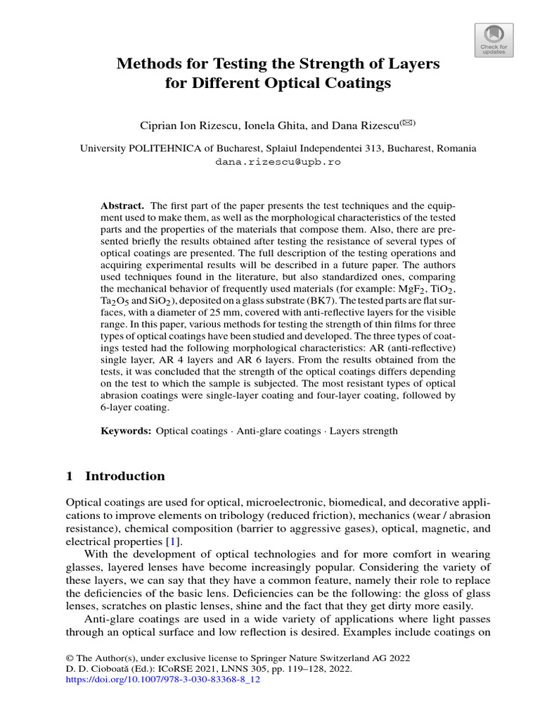 Methods For Testing The Strength of Layers For Different Optical ...