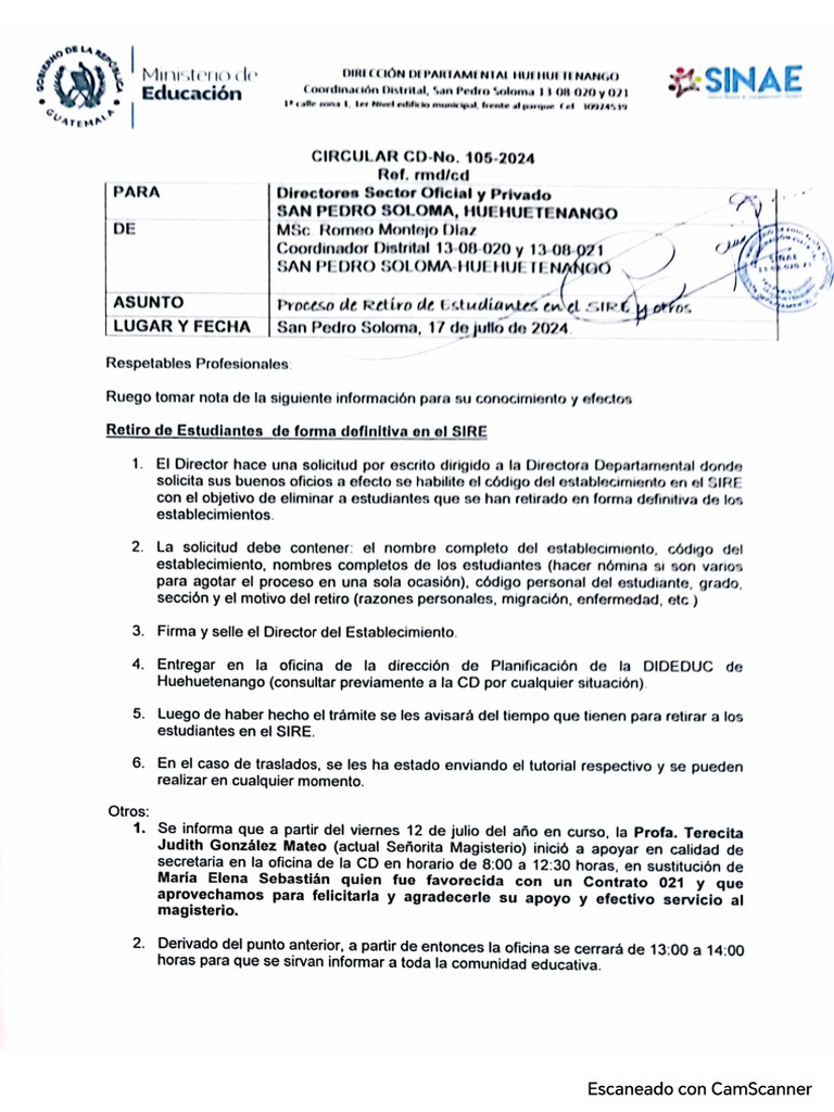 Retiro de Estudiantee en El SIRE | PDF