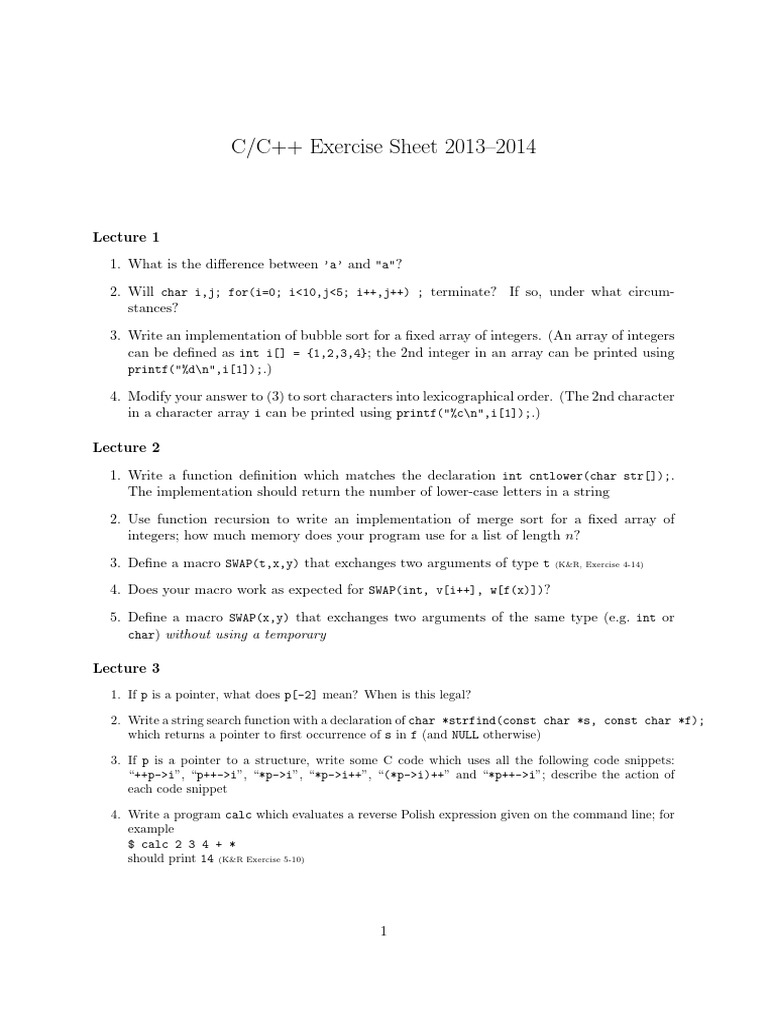 Exsheet Pdf Pointer Computer Programming Method Computer Programming 6957