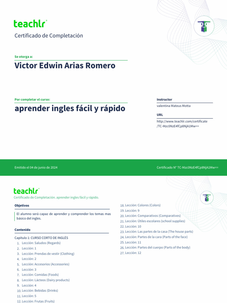 TEACHLR - CERTIF Aprender Ingles Facil y Rapido | PDF