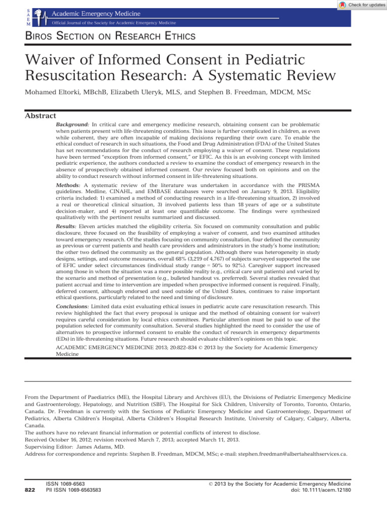 Academic Emergency Medicine - 2013 - Eltorki - Waiver of Informed Consent in Pediatric ...