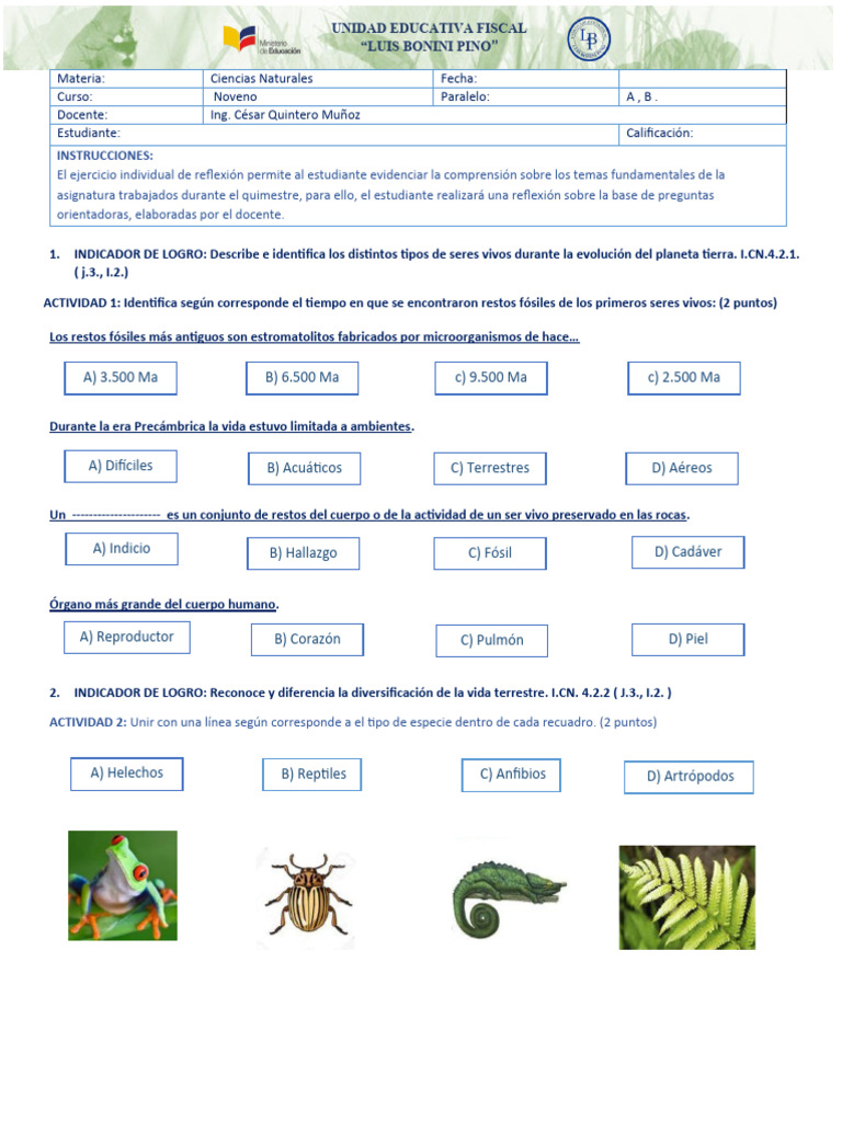 Examen 2023 ECA 2do 1er Parcial | PDF | Biología