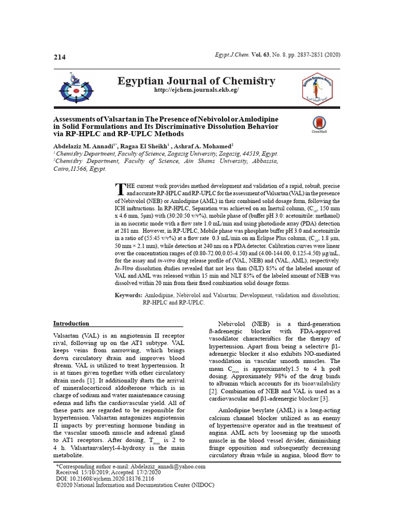 EJCHEM Volume 63 Issue 8 Pages 2837-2851 | PDF | High Performance Liquid Chromatography ...