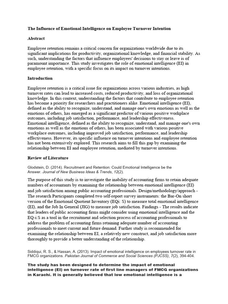 The Influence of Emotional Intelligence On Employee Turnover Intention ...