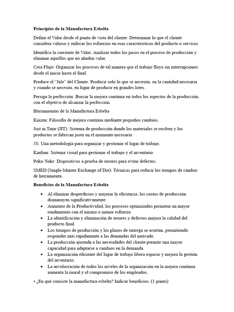 Principios de La Manufactura Esbelta | PDF | Lean Manufacturing | Negocios económicos
