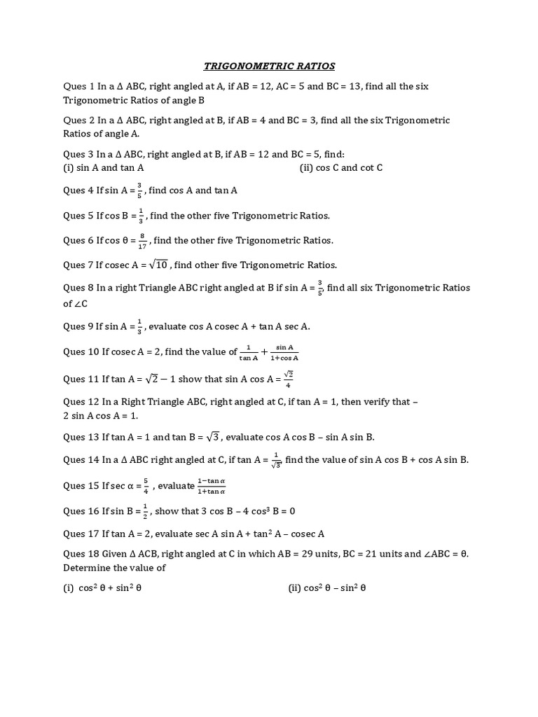 Trigonometric Ratios | PDF | Trigonometric Functions | Trigonometry