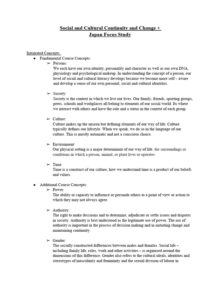 HSC Unit - Social and Cultural Continuity and Change + Focus Study ...
