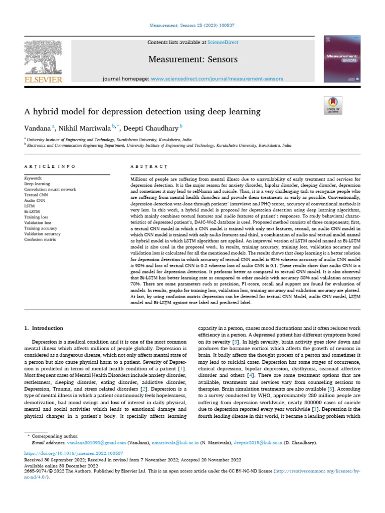 A Hybrid Model For Depression Detection Using Deep Learning | PDF ...