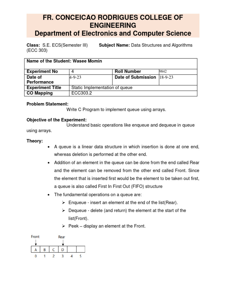 9842 Dsa Exp2 Pdf Queue Abstract Data Type Computer Science 