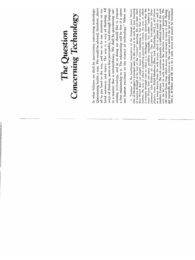 Heidegger The Question Concerning Technology | PDF
