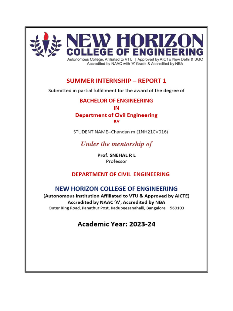 INTERNSHIP Chandan M | PDF | Concrete | Cement