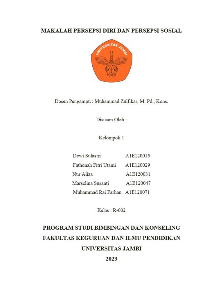 Makalah Kel. 1 Persepsi Diri Dan Sosial | PDF