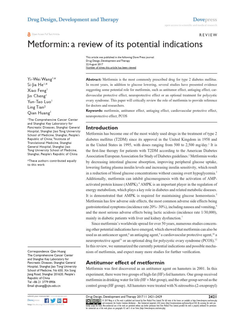 Metformin: Potential Indications Review | PDF | Insulin Like Growth ...