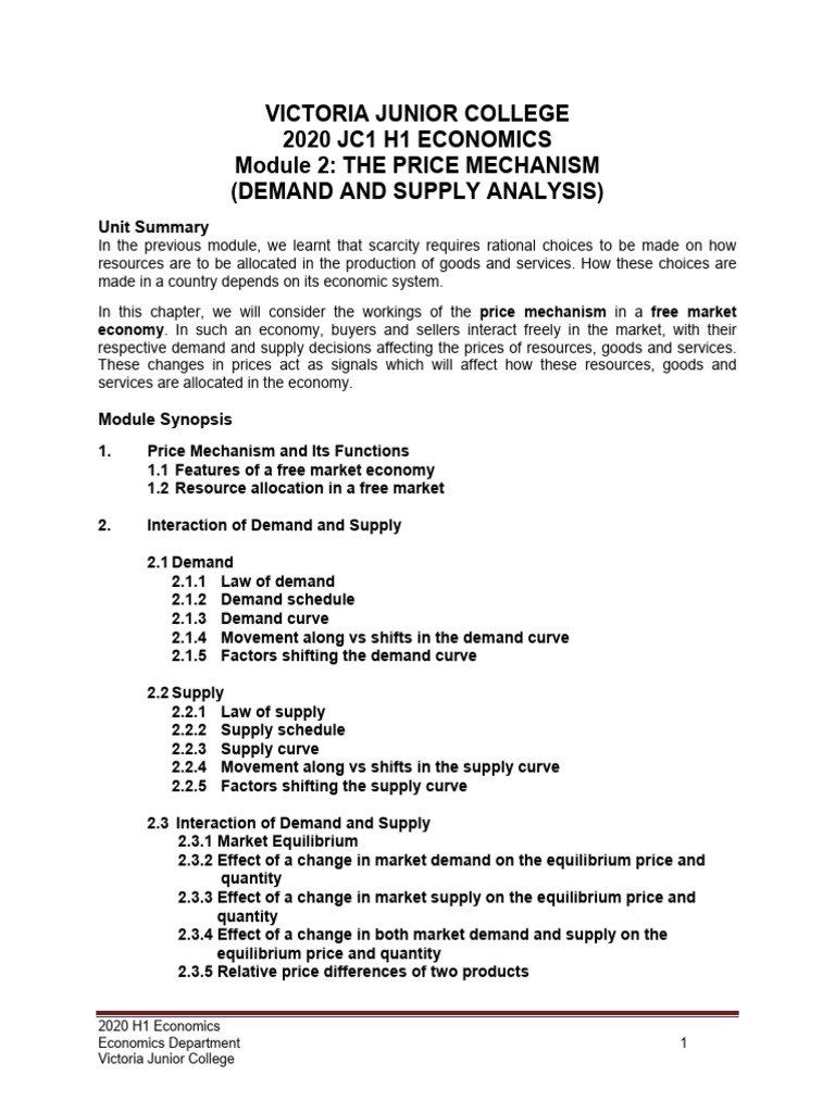 2020 H1 Module 2 DD SS Notes PDF | PDF | Supply (Economics) | Demand