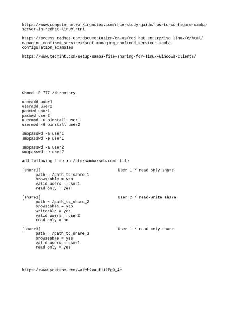 Samba Configuration | PDF | Computers
