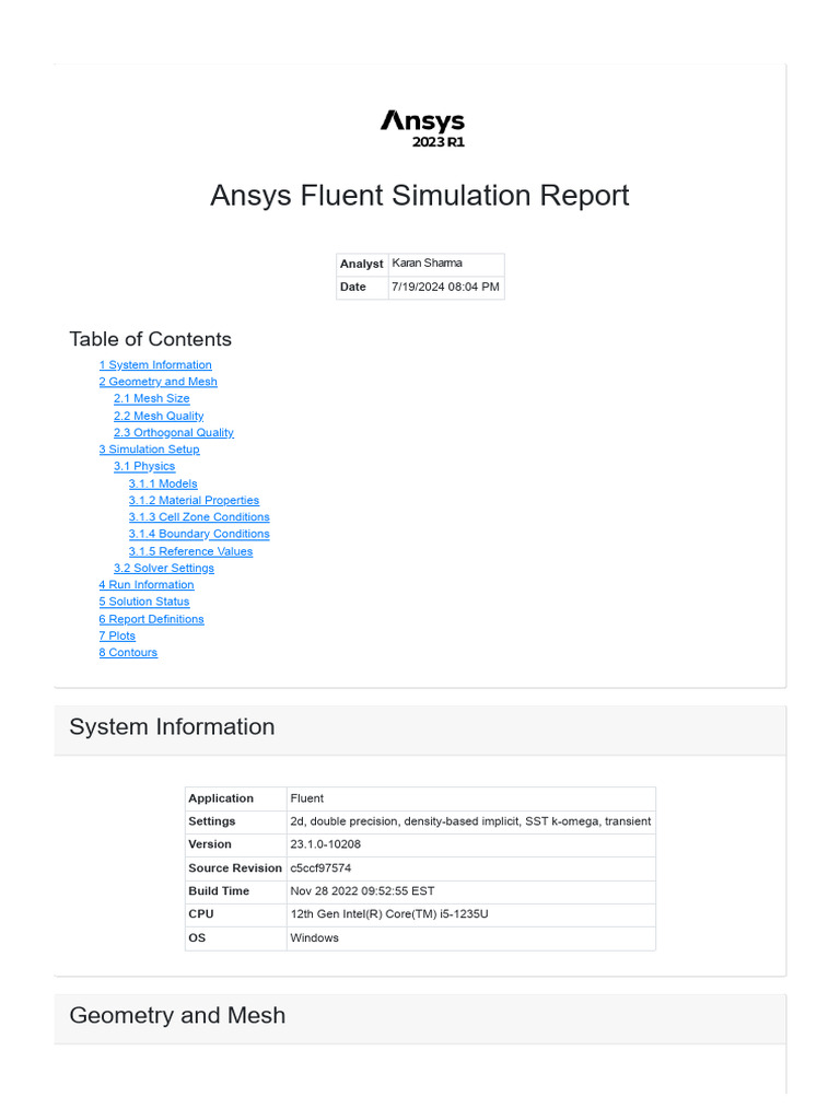 Ansys_Fluent_Simulation_Report | PDF | Turbulence | Shear Stress