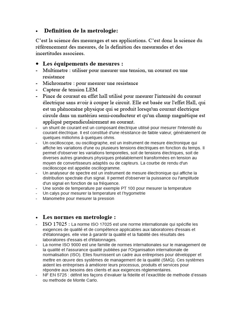 Définition et outils de métrologie | PDF | Résistance (électricité ...