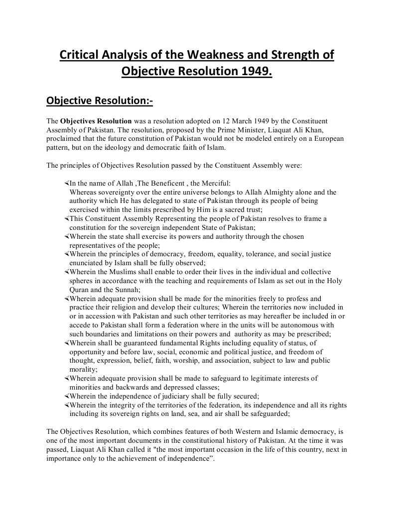 Key Points of Pakistan's 1949 Resolution | PDF | Constitutional Law ...