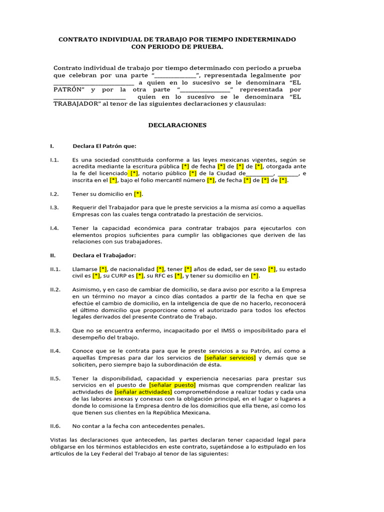 Contrato Laboral Indeterminado con Prueba | PDF | Salario