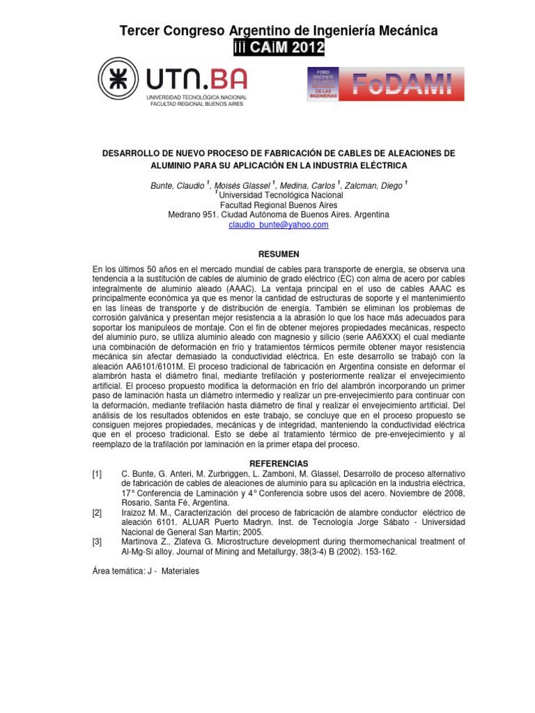 CAIM 2012 BUNTE Resumen Final | PDF | Aluminio | Aleación