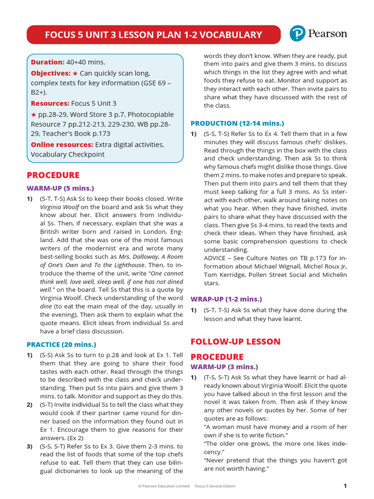 Focus5 2E LessonPlans U03 Lesson1 2 Vocabulary | PDF | Linguistics ...