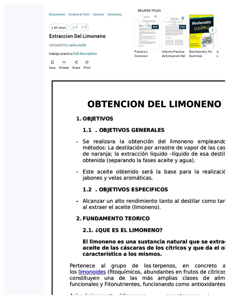 Extracción de Limoneno: Métodos y Usos | PDF | Fenómenos científicos ...