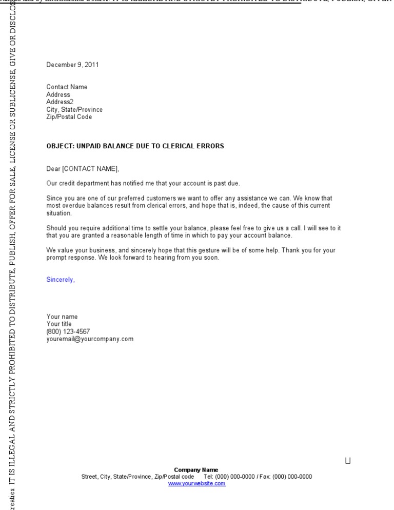 Collection Letter - Clerical Errors | PDF