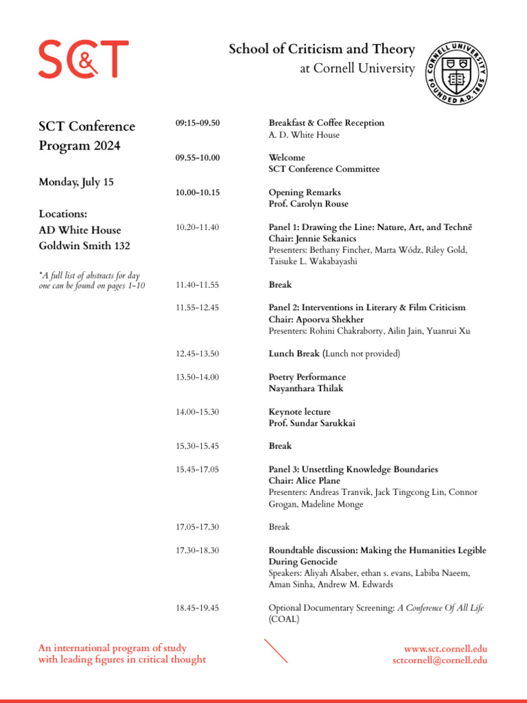 2024 SCT Conference Schedule at Cornell | PDF | Oedipus Complex ...
