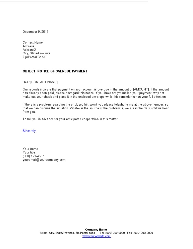 Overdue Payment Notice Letter | PDF