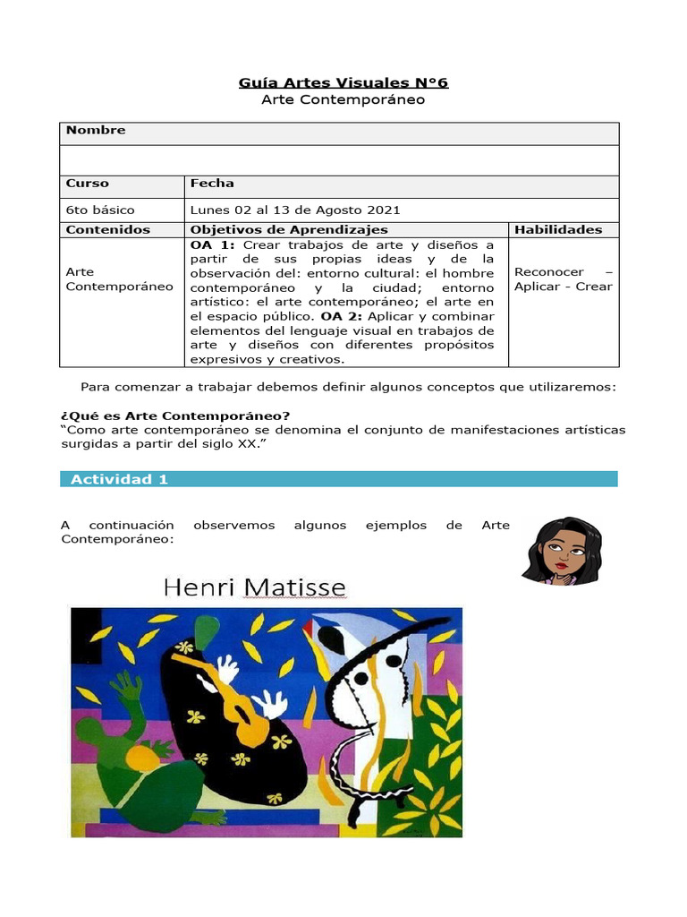 Guía de Arte Contemporáneo para 6to Básico | PDF | Pinturas | Las artes