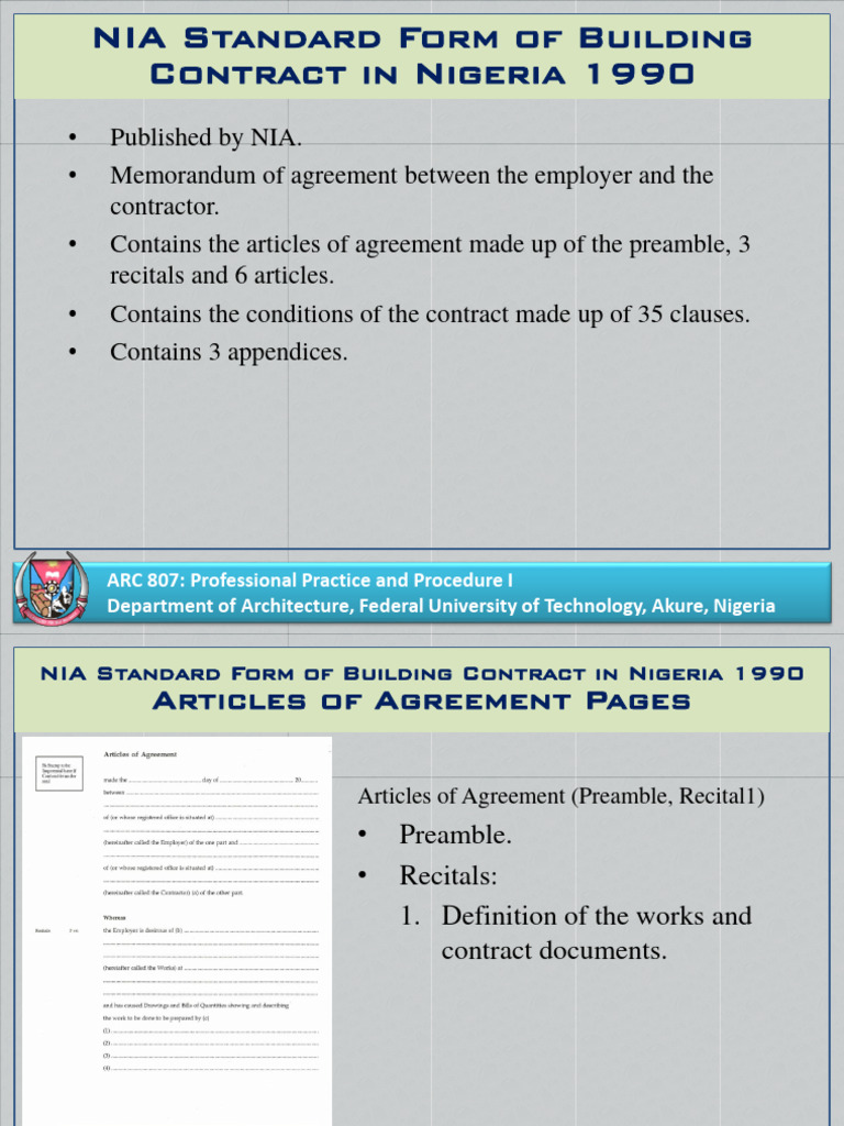 ARC 807 Professional Practice and Procedure - Standard Form of Building Contract 230910a | PDF ...