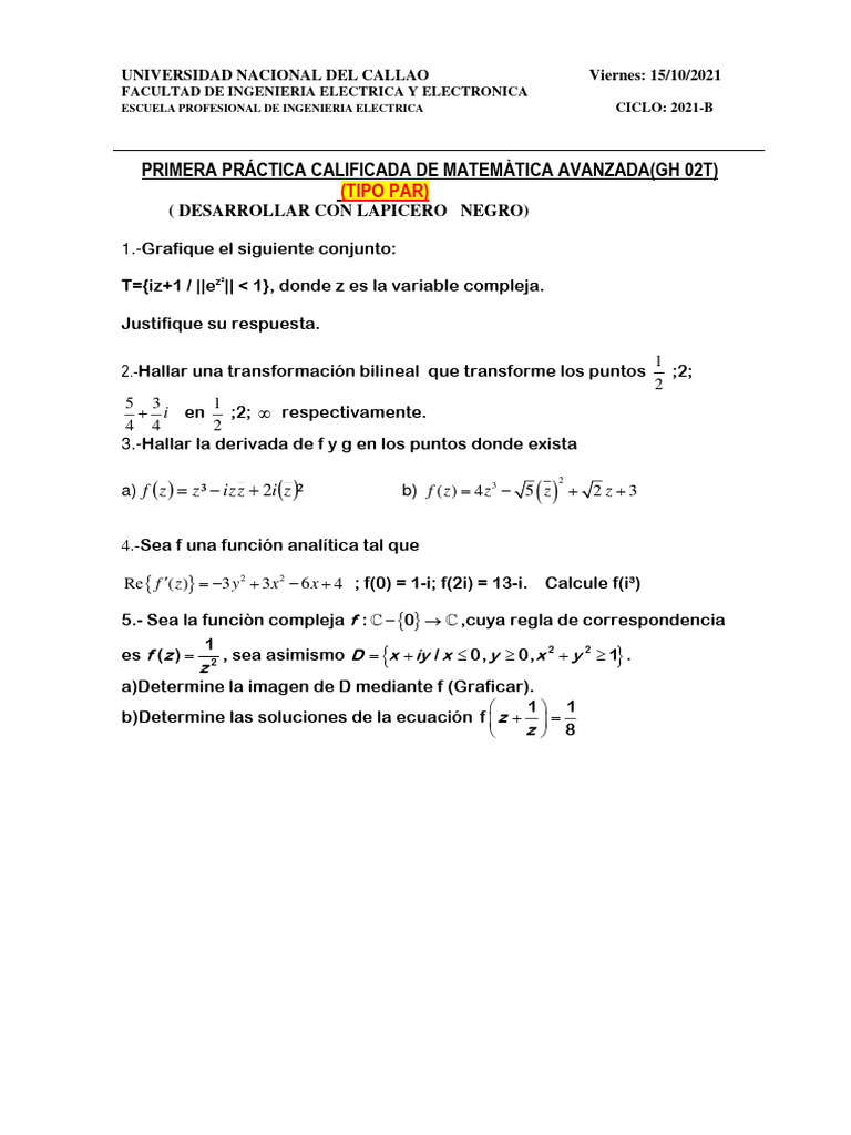 Primera Practica - Pdf. (Par) Matematica Avanzada GH 02T 2021-B. | PDF | Métodos y materiales de ...