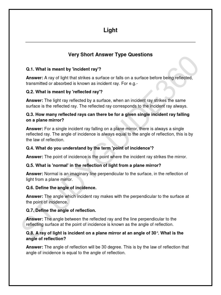 Reflection of Light: Class 8 Guide | PDF | Eye | Reflection (Physics)