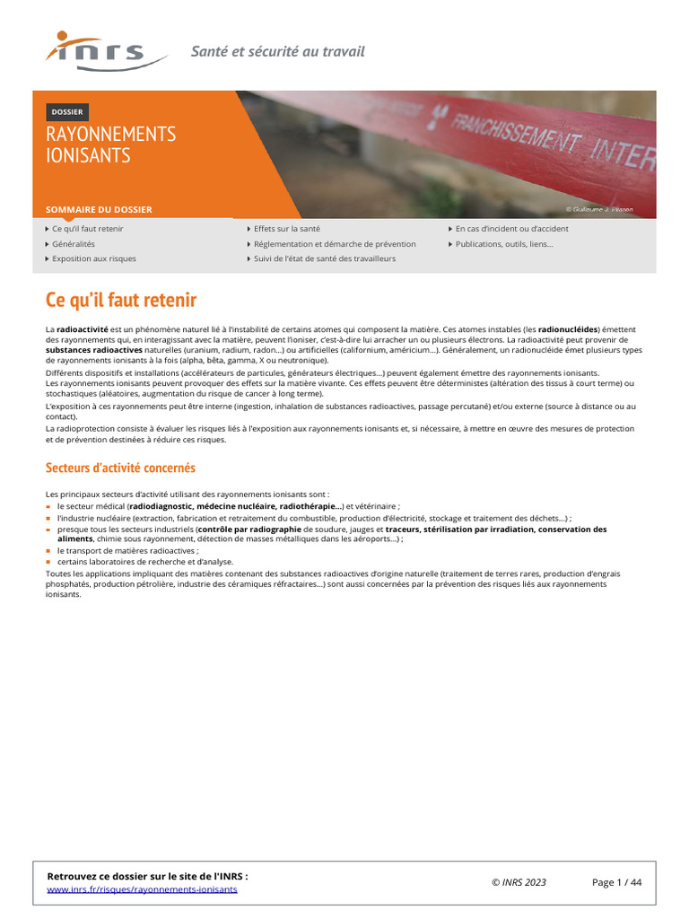 Rayonnements ionisants : risques et prévention | PDF | Rayonnement ...