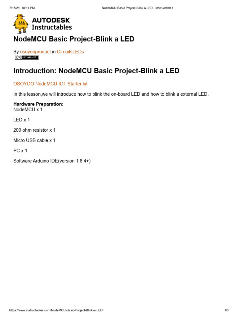 Nodemcu Basic Project Blink A Led Instructables Pdf Arduino Resistor
