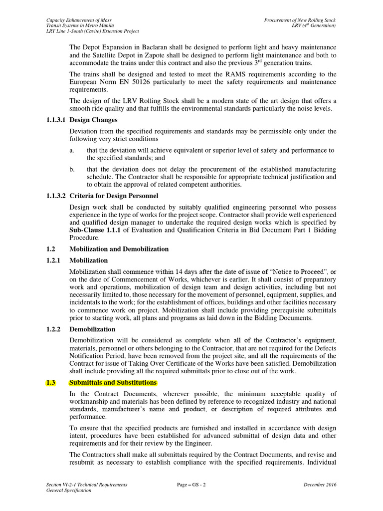 Philippins Metro Attachement A - Tender Specification - Rev.0 | PDF ...